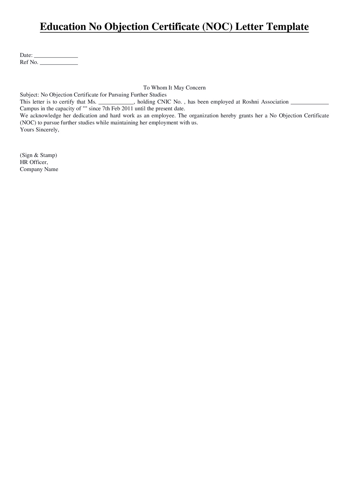 No Objection Letter Format For Employee No Objection Letter | Format,
